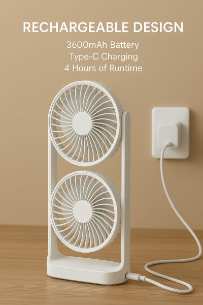 Double-Head High Wind Air Circulation Desktop Fan Portable Double-Layer ...